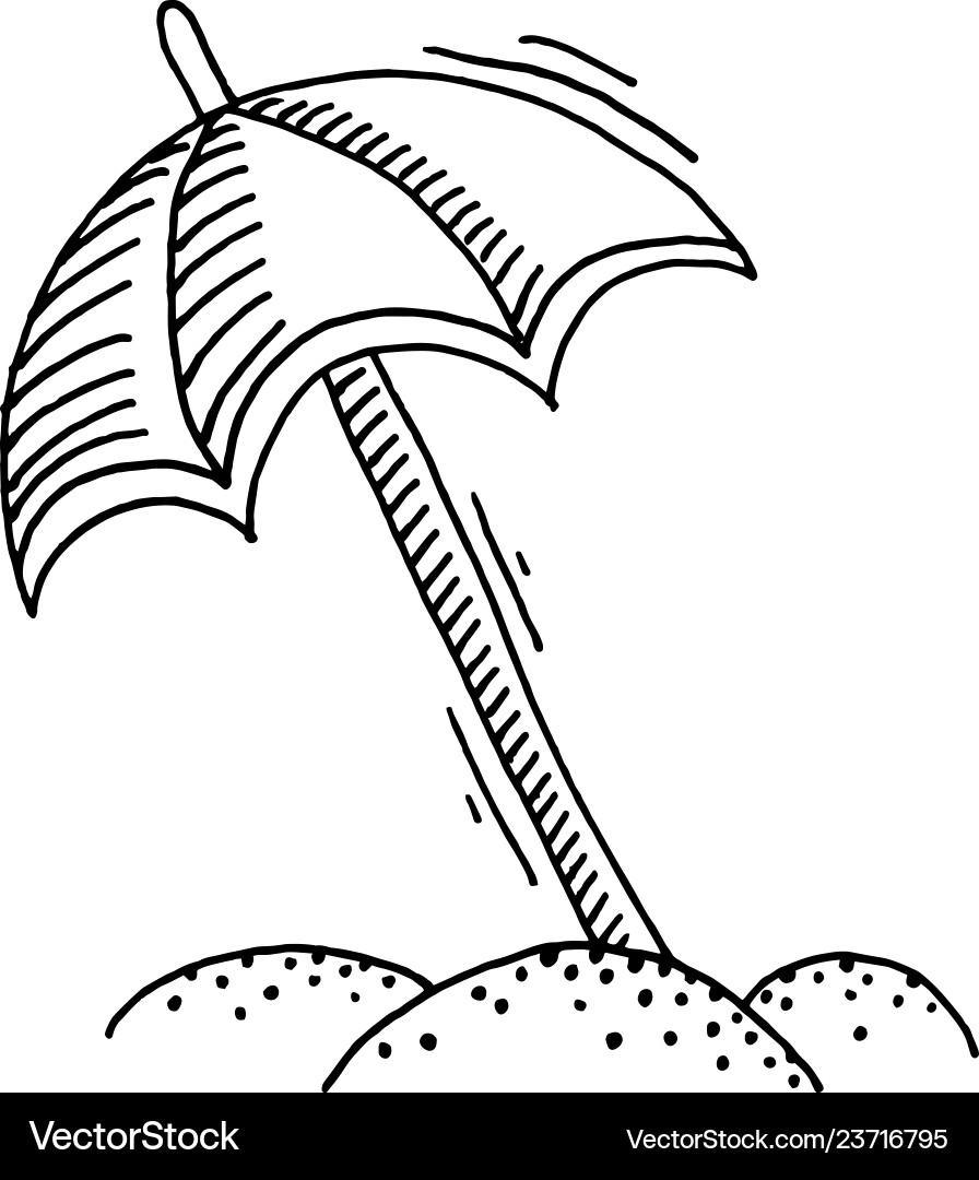 Parasol on the beach in sand sketch drawing Vector Image
