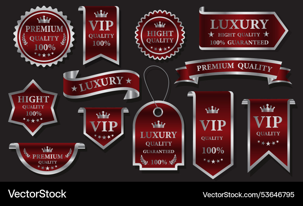 Red silver luxury premium quality label badges Vector Image