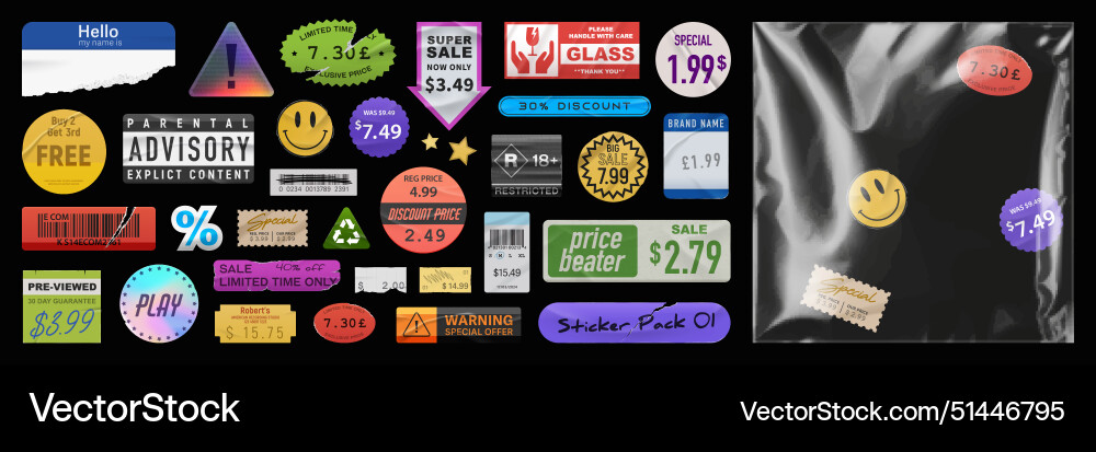 Trendy stickerstrendy sticker pack with vinyl Vector Image