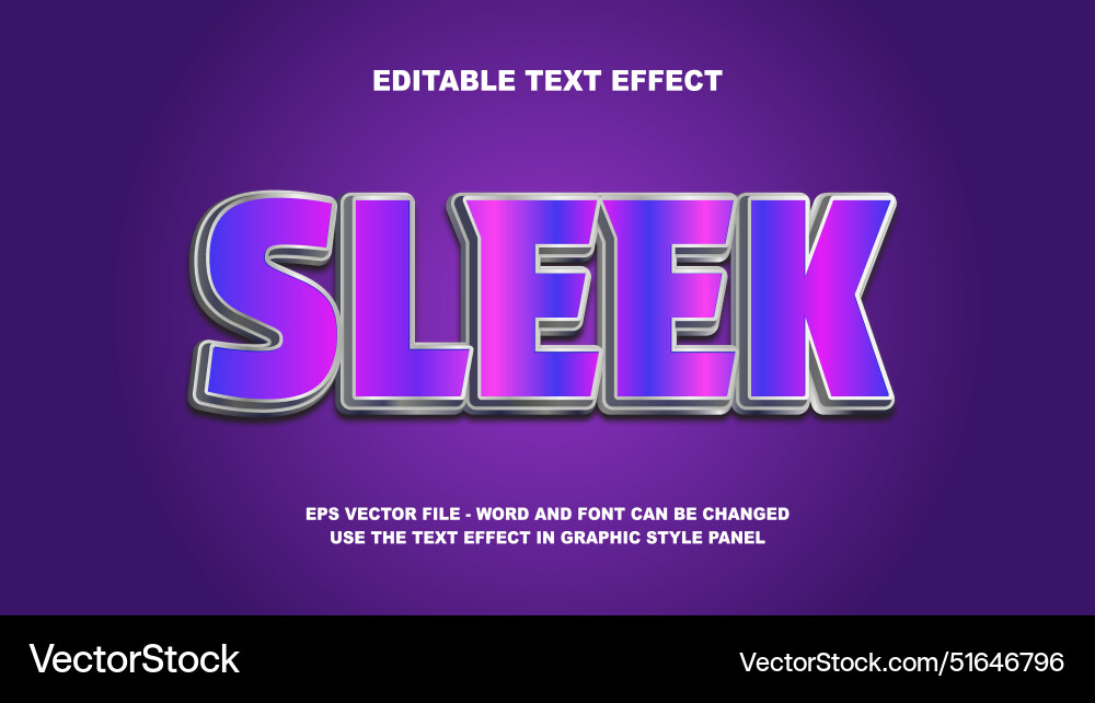 Editable text effect sleek 3d template Royalty Free Vector