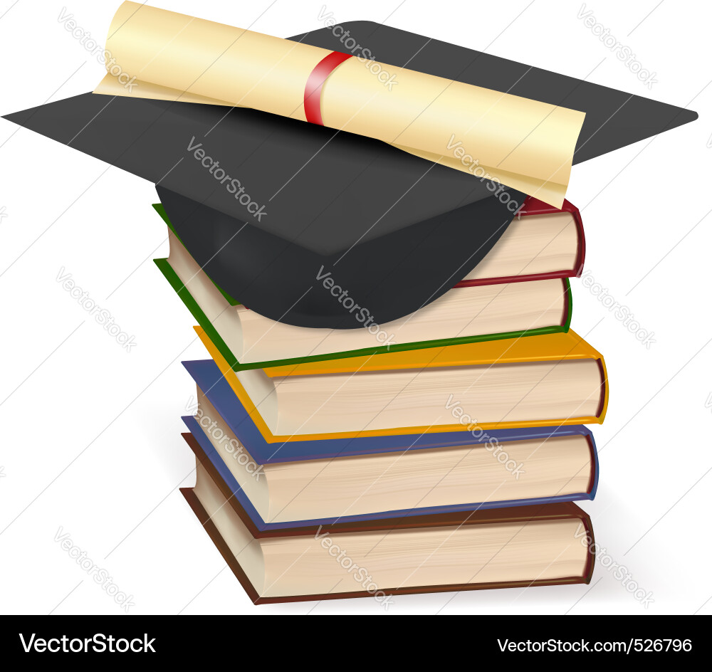 Graduation cap and diplom with books Royalty Free Vector