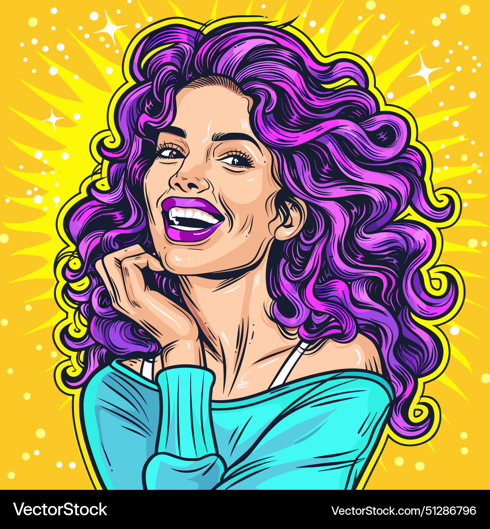 Happy Woman On Yellow Background Pop Art Style Vector Image