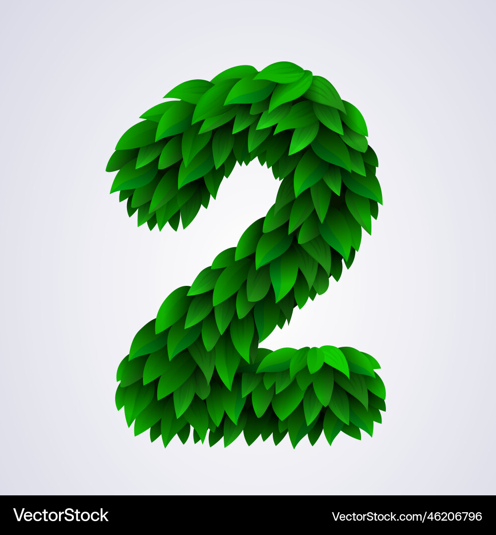 Number 2 made of green leaves Royalty Free Vector Image