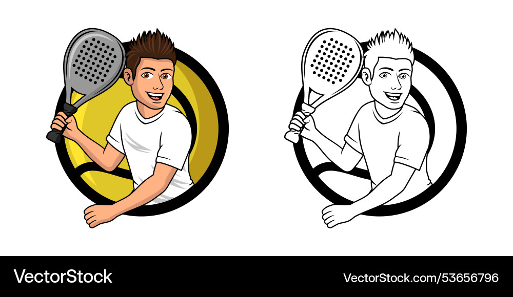 Padel player cartoon logo design Royalty Free Vector Image
