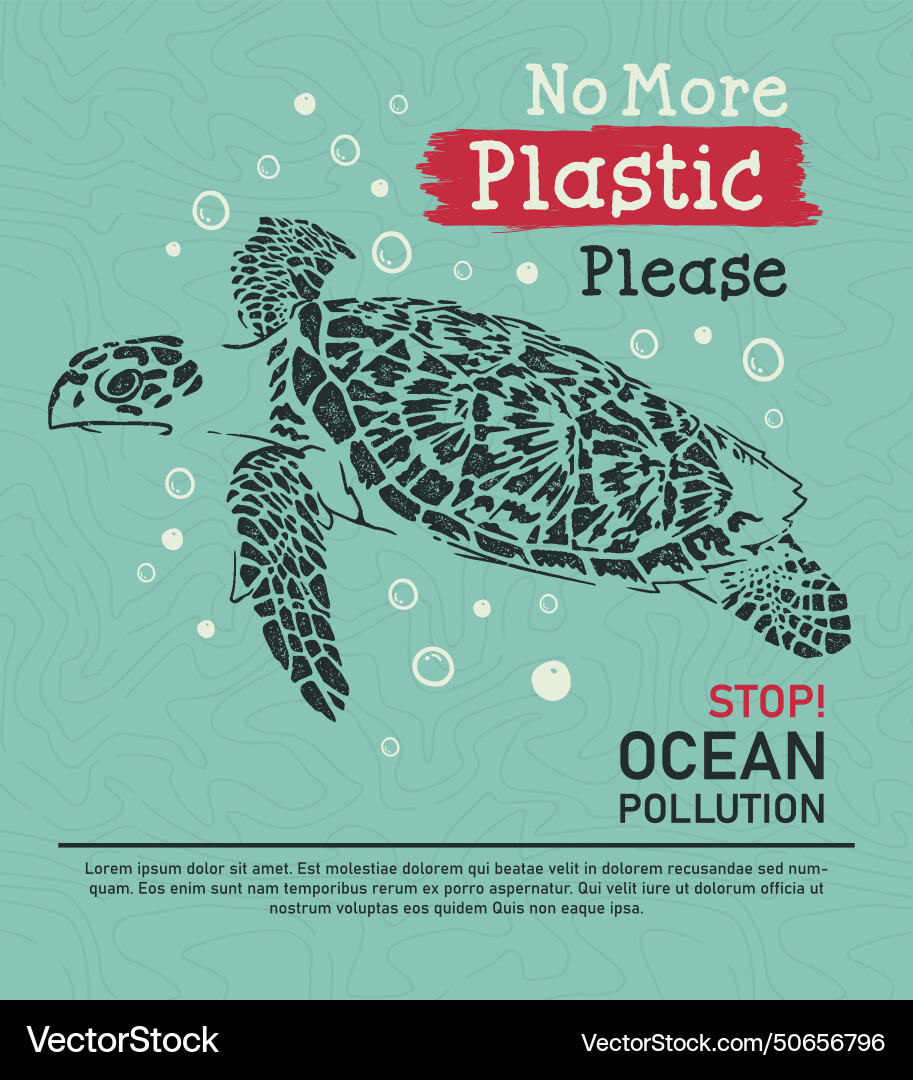 Sea turtle silhouette graphic no more plastic Vector Image