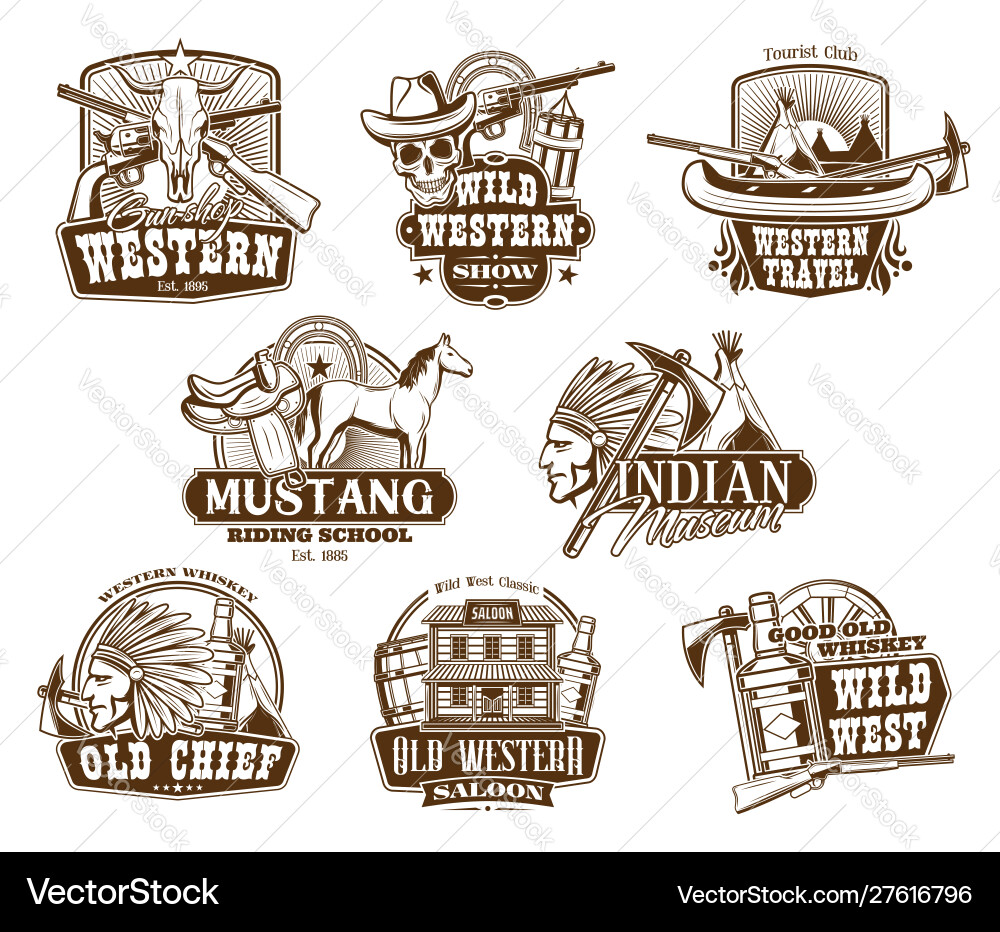 Wild west american western icons Royalty Free Vector Image