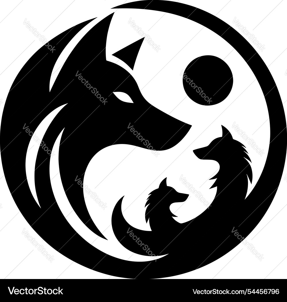 Wolf family yin yang symbol Royalty Free Vector Image