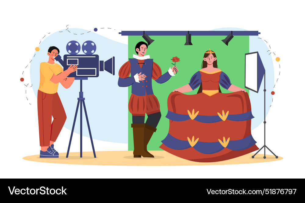 Cameraman shooting film camera operator films Vector Image