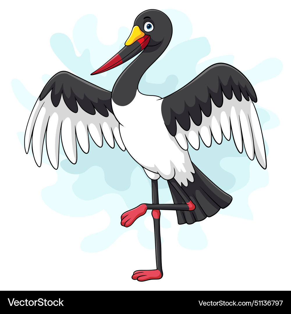 Cartoon saddlebill stork on white background Vector Image