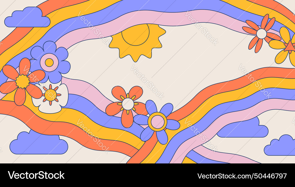 Groovy psychedelic flower power frame abstract Vector Image