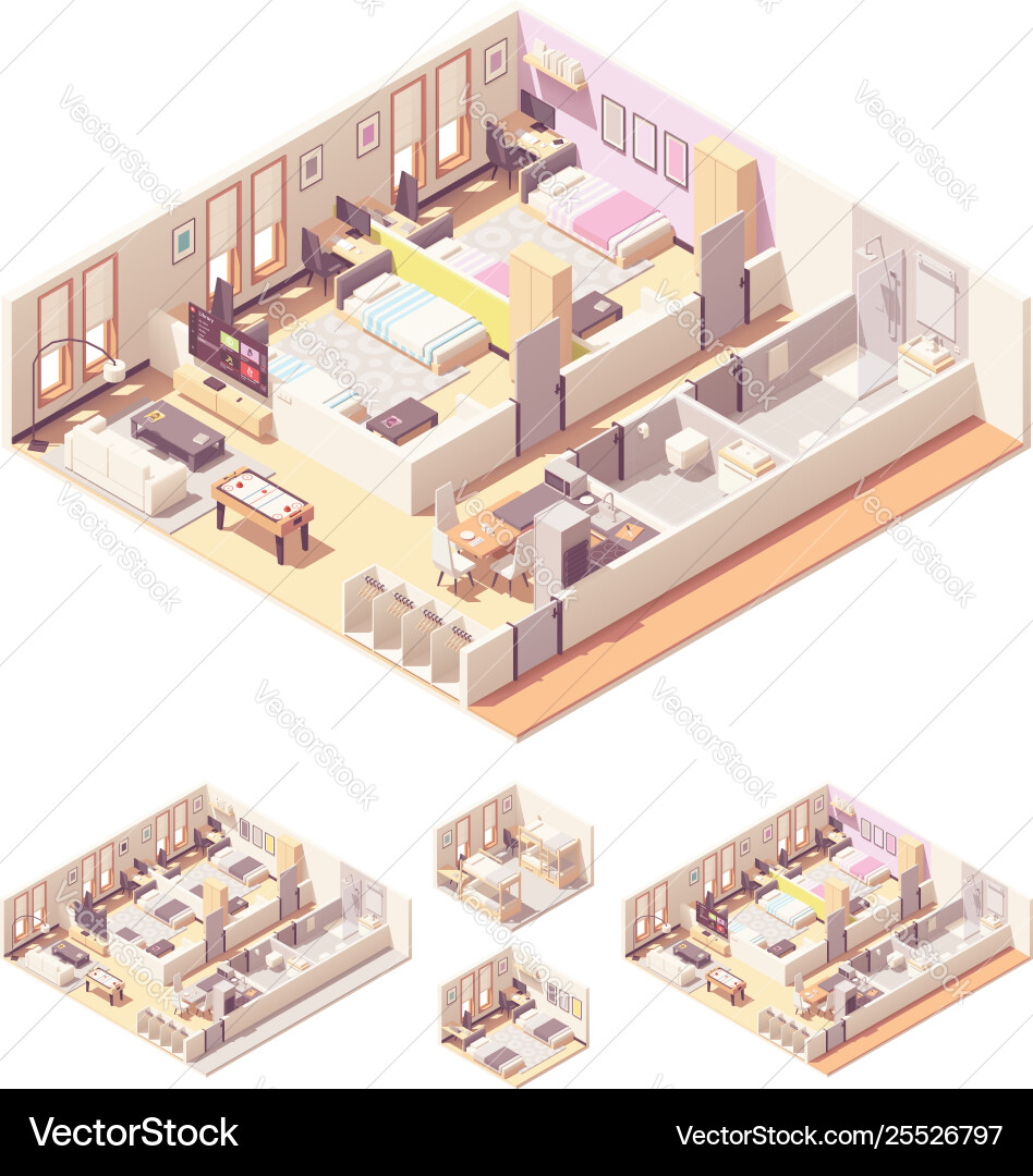 Isometric dormitory or dorm room Royalty Free Vector Image
