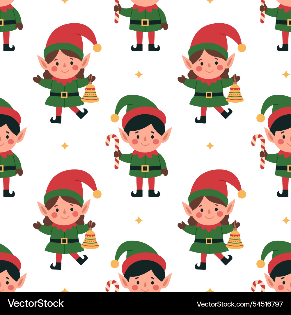 Seamless pattern with little cute elves Royalty Free Vector