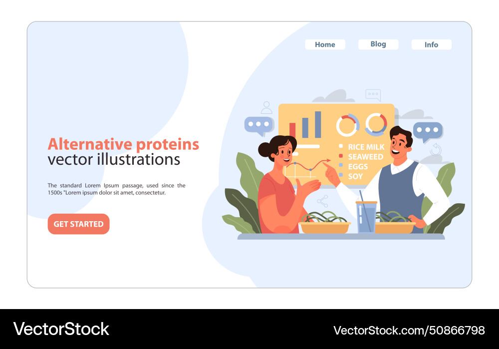 Alternative proteins concept two people discuss Vector Image