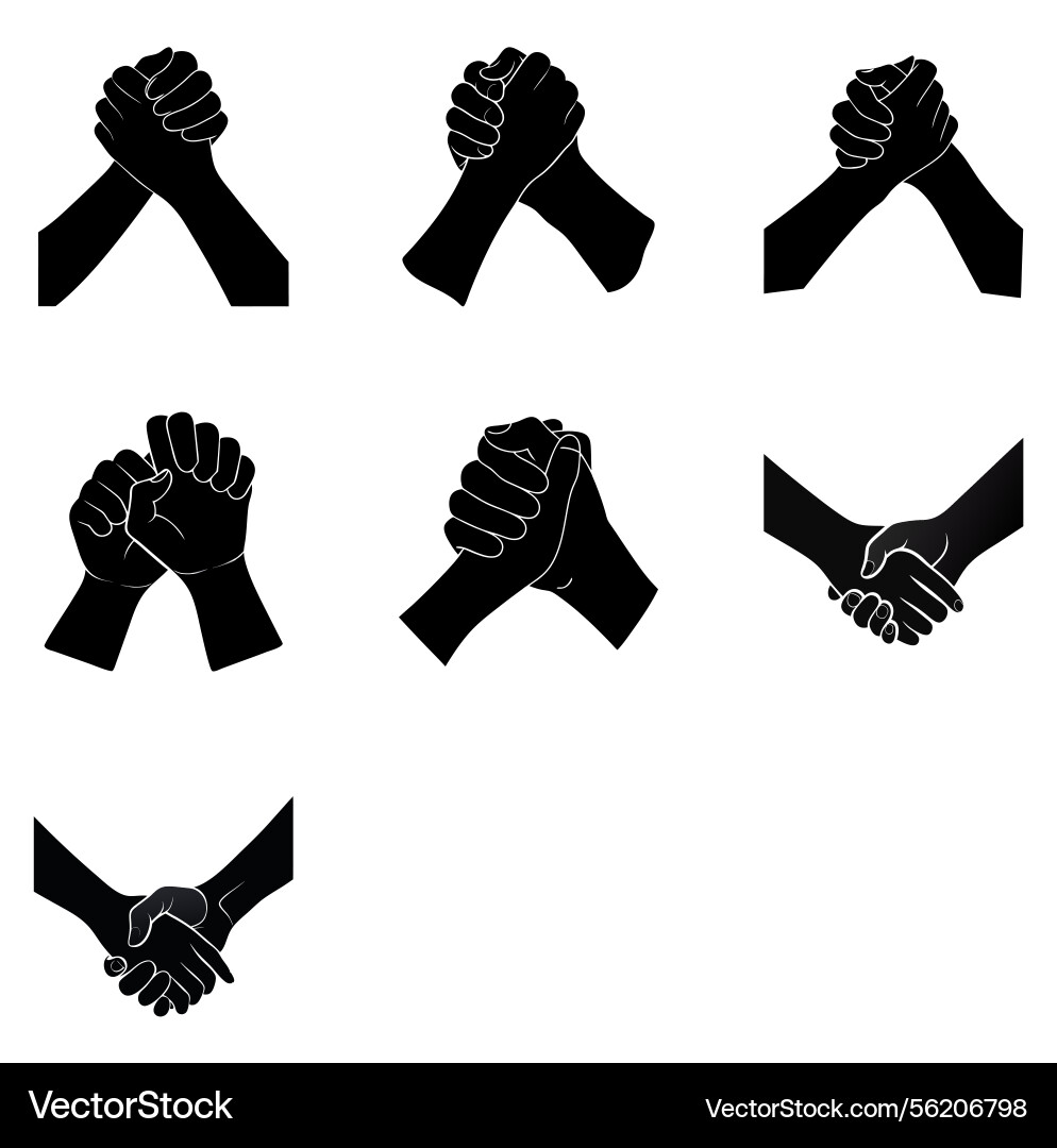 Arm wrestling handshake poses silhouette set Vector Image