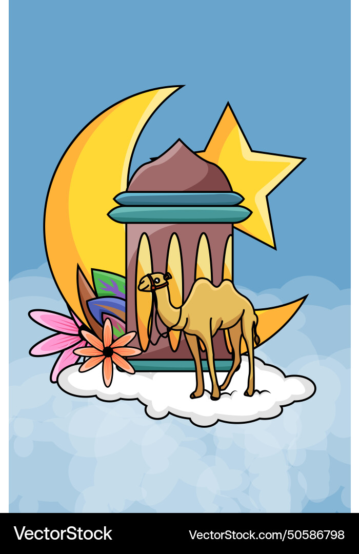 Design camel lantern moon and star on cloud Vector Image