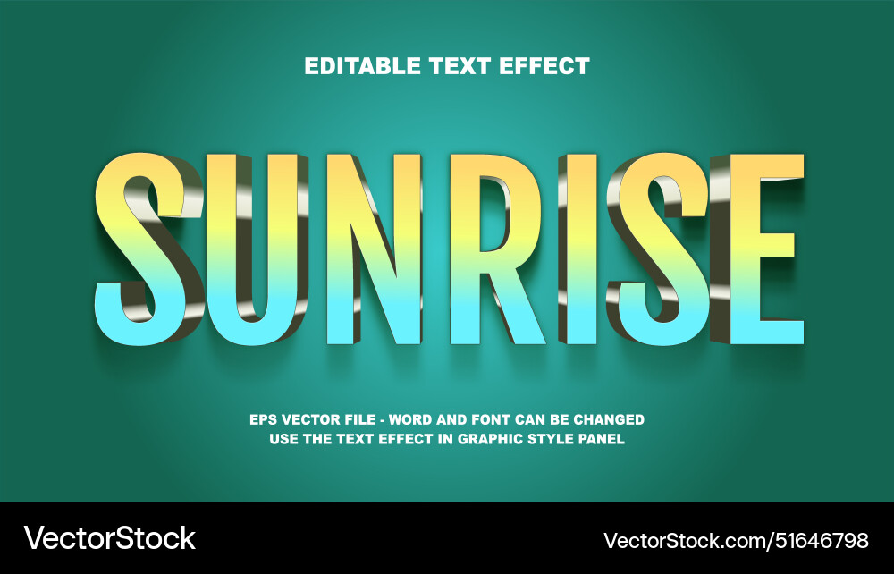 Editable text effect sunrise 3d template Vector Image