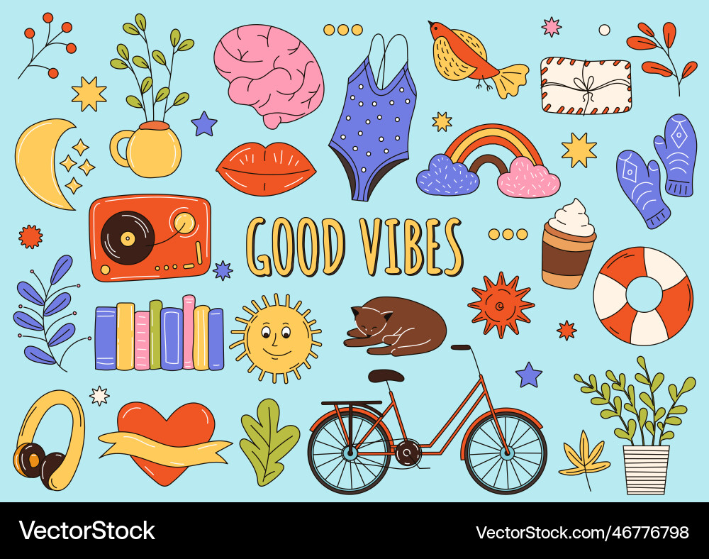 Good vibes stickers set Royalty Free Vector Image