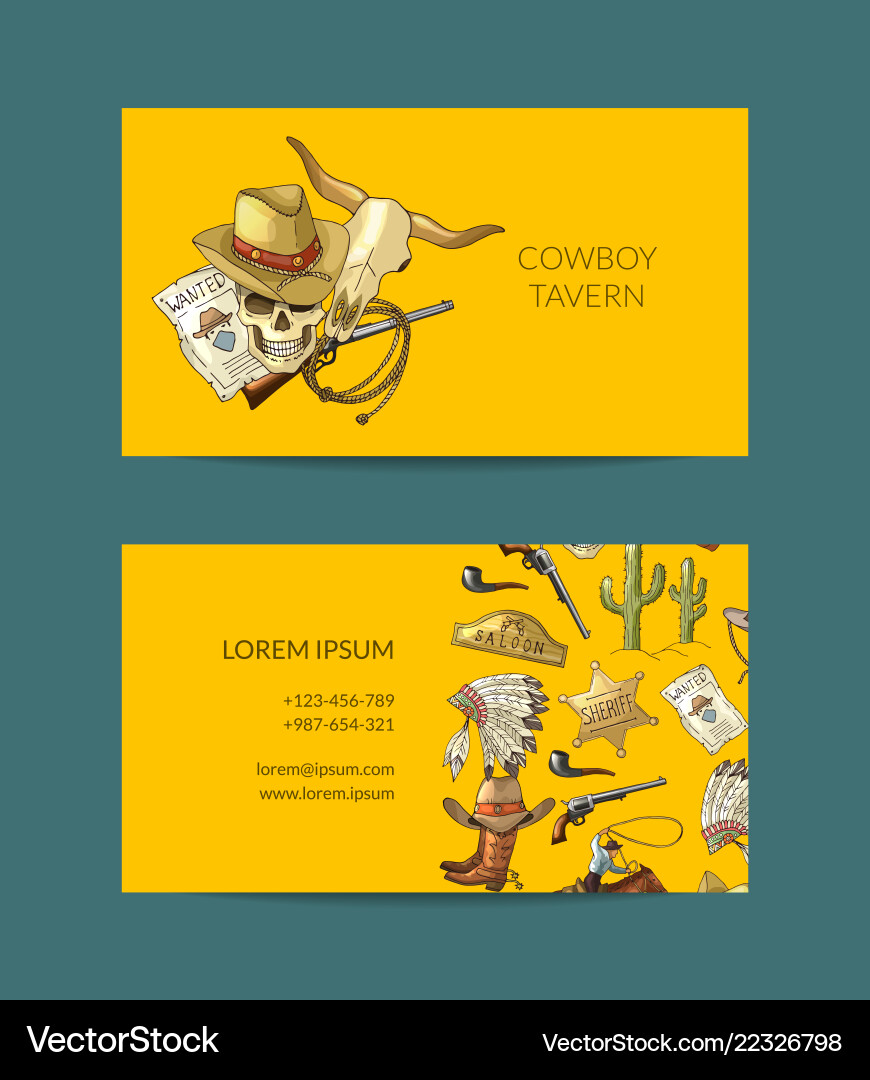 Hand drawn cowboy business card Royalty Free Vector Image