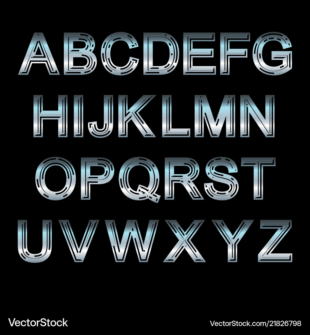 Metallic alphabet set Royalty Free Vector Image