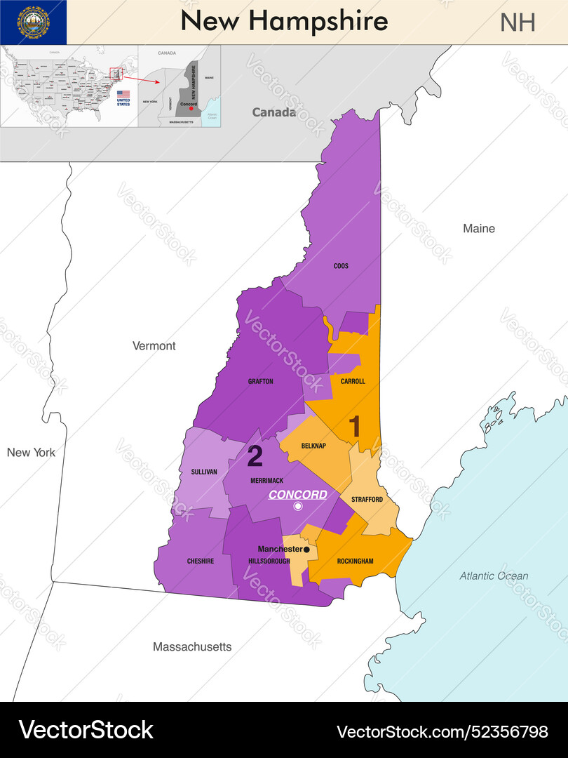 New hampshire state map with counties borders Vector Image