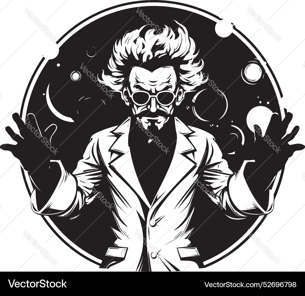 Techno wizardry mad scientist logo design Vector Image