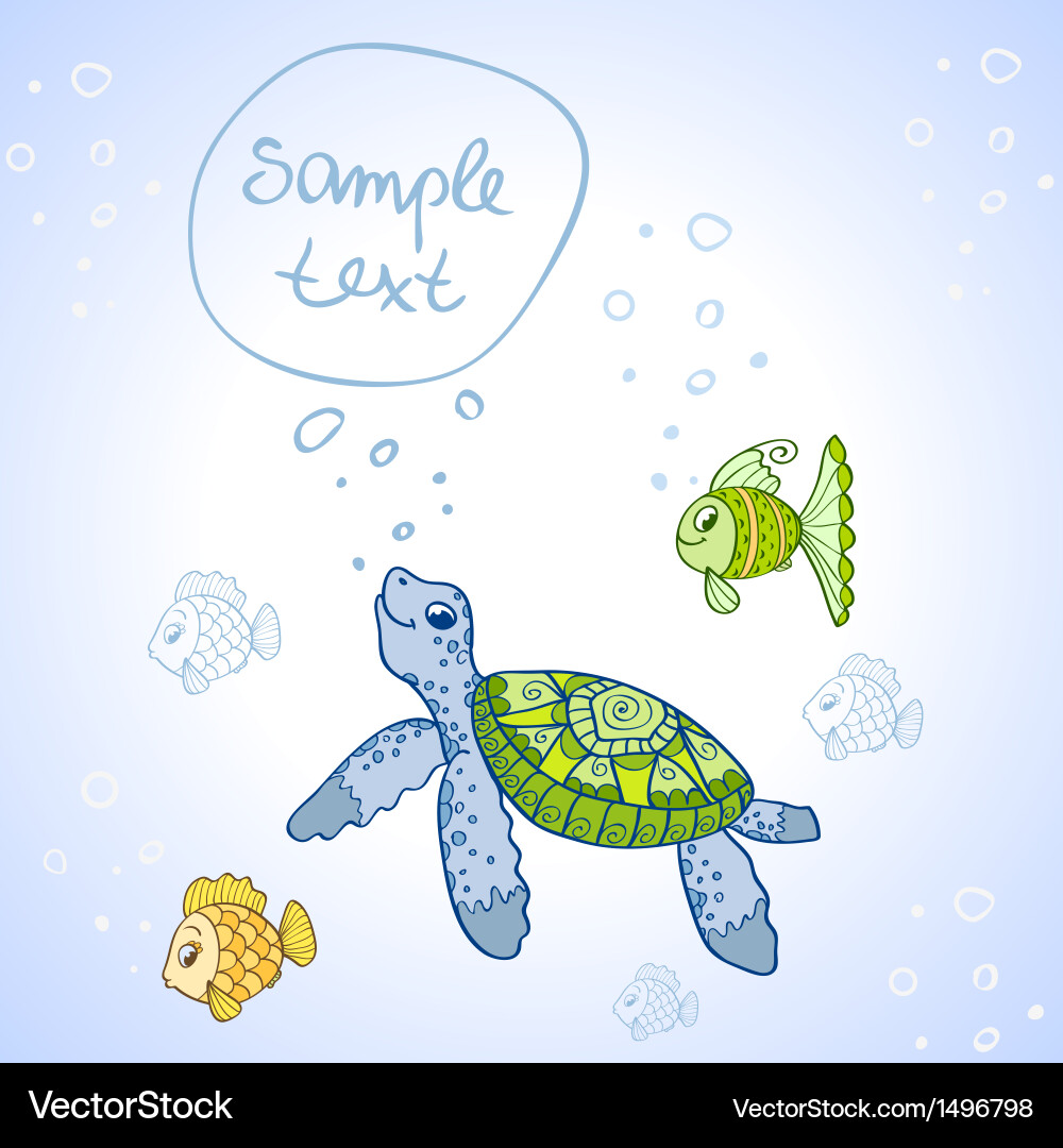 Turtle and fish Royalty Free Vector Image - VectorStock