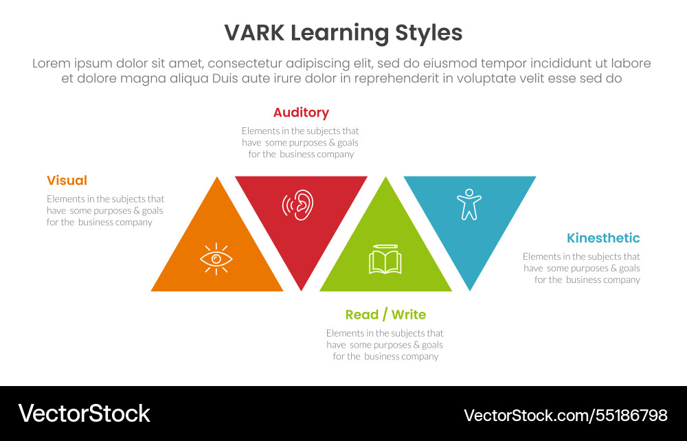 Vark learning styles infographic 4 point stage Vector Image