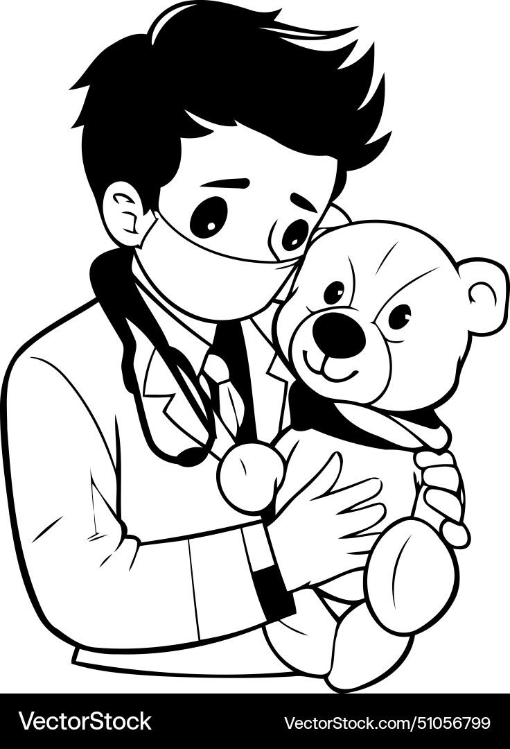 A doctor with stethoscope and teddy bear Vector Image