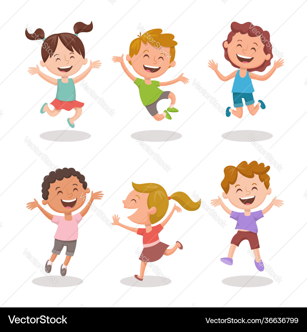 Happy kids jumping and laughing set 3 Royalty Free Vector