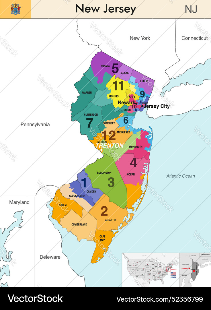 New jersey state map with counties borders Vector Image