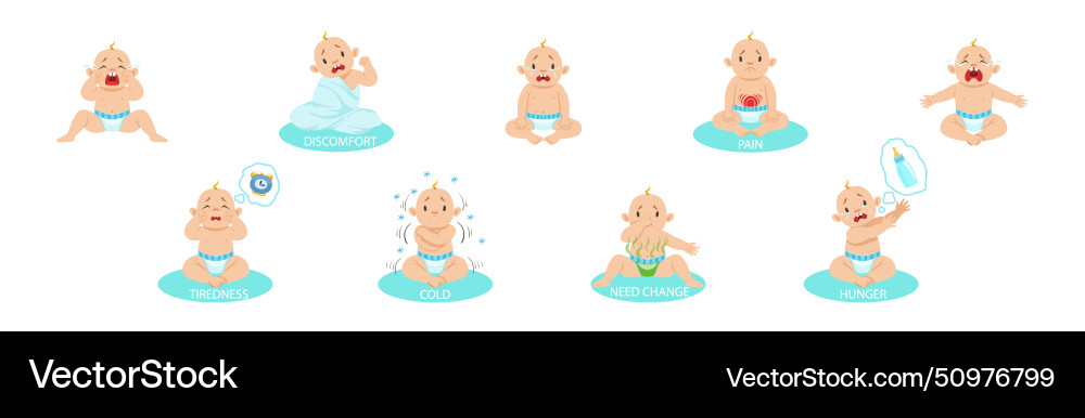 Newborn baby and infant kid emotion expression Vector Image