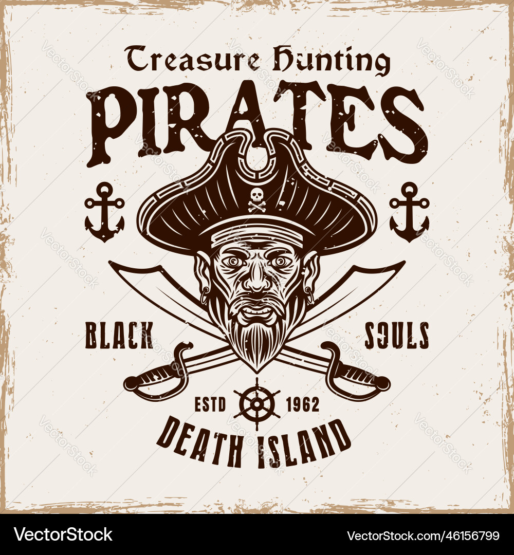 Pirates emblem with men head and two Royalty Free Vector