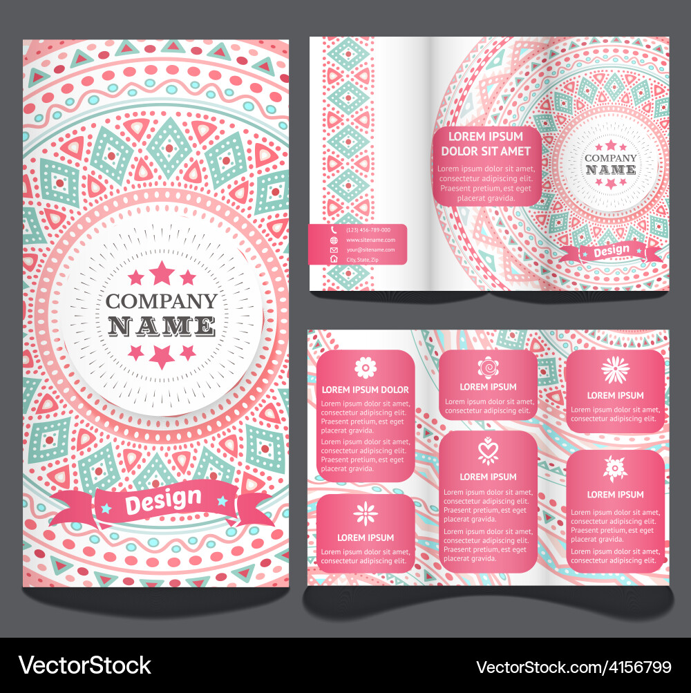 Professional three fold business flyer template Vector Image