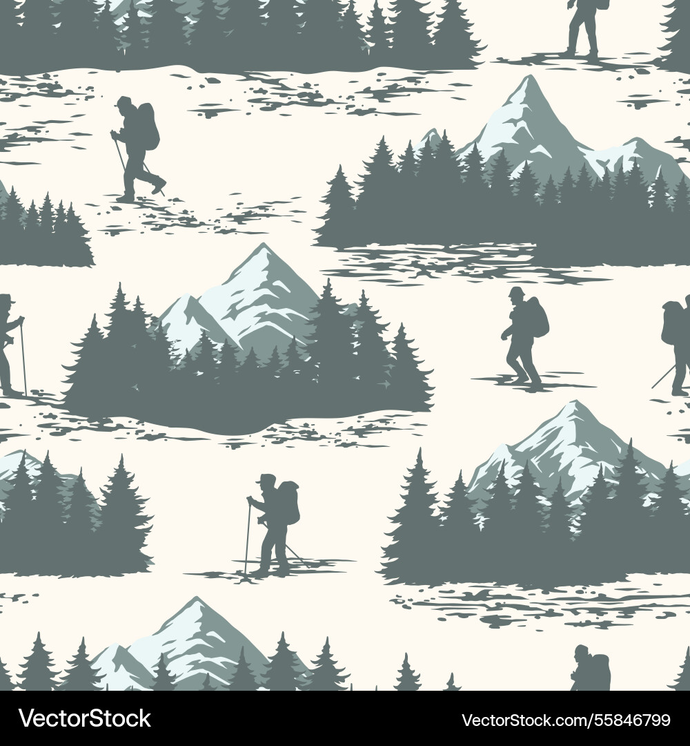 Scenic hiking pattern with nature and mountains Vector Image