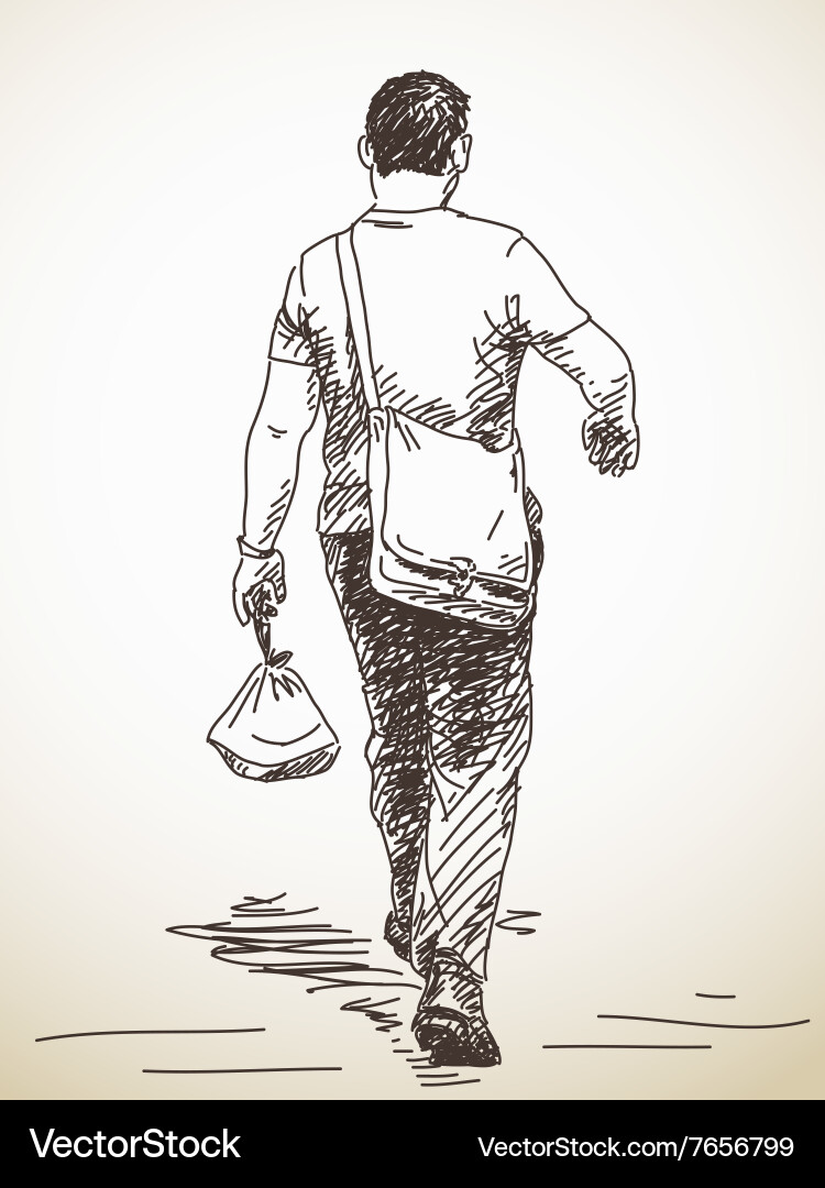 Sketch of walking man from back Royalty Free Vector Image