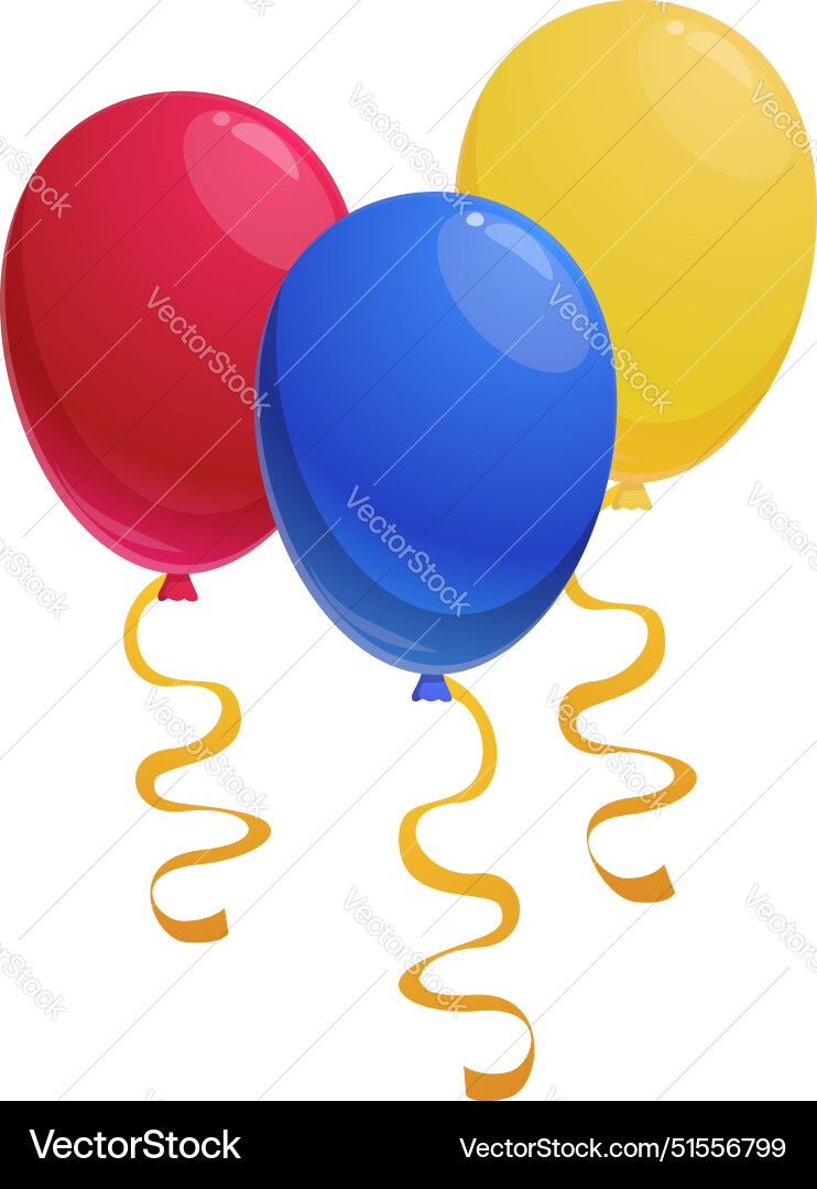 Three colorful balloons floating with golden Vector Image