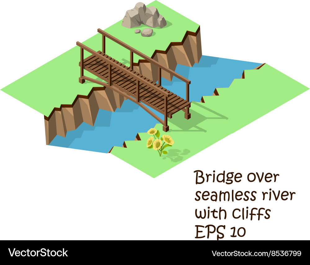 Wooden bridge cross river Royalty Free Vector Image