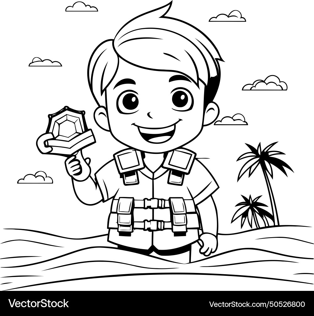 Boy in a life jacket holding wrench Royalty Free Vector