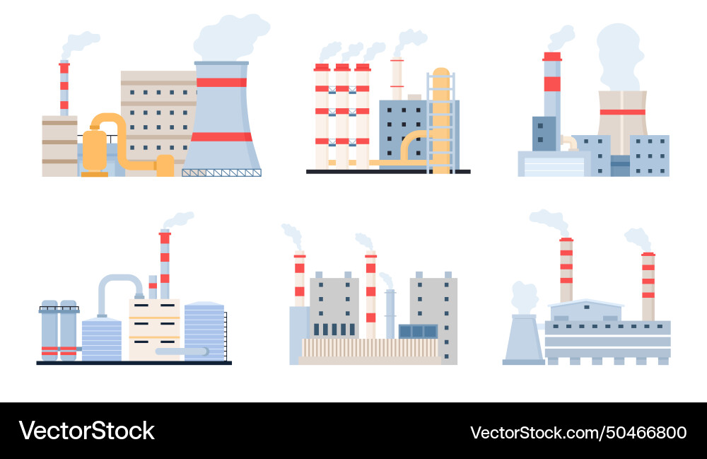 Flat factories set of industry design Royalty Free Vector