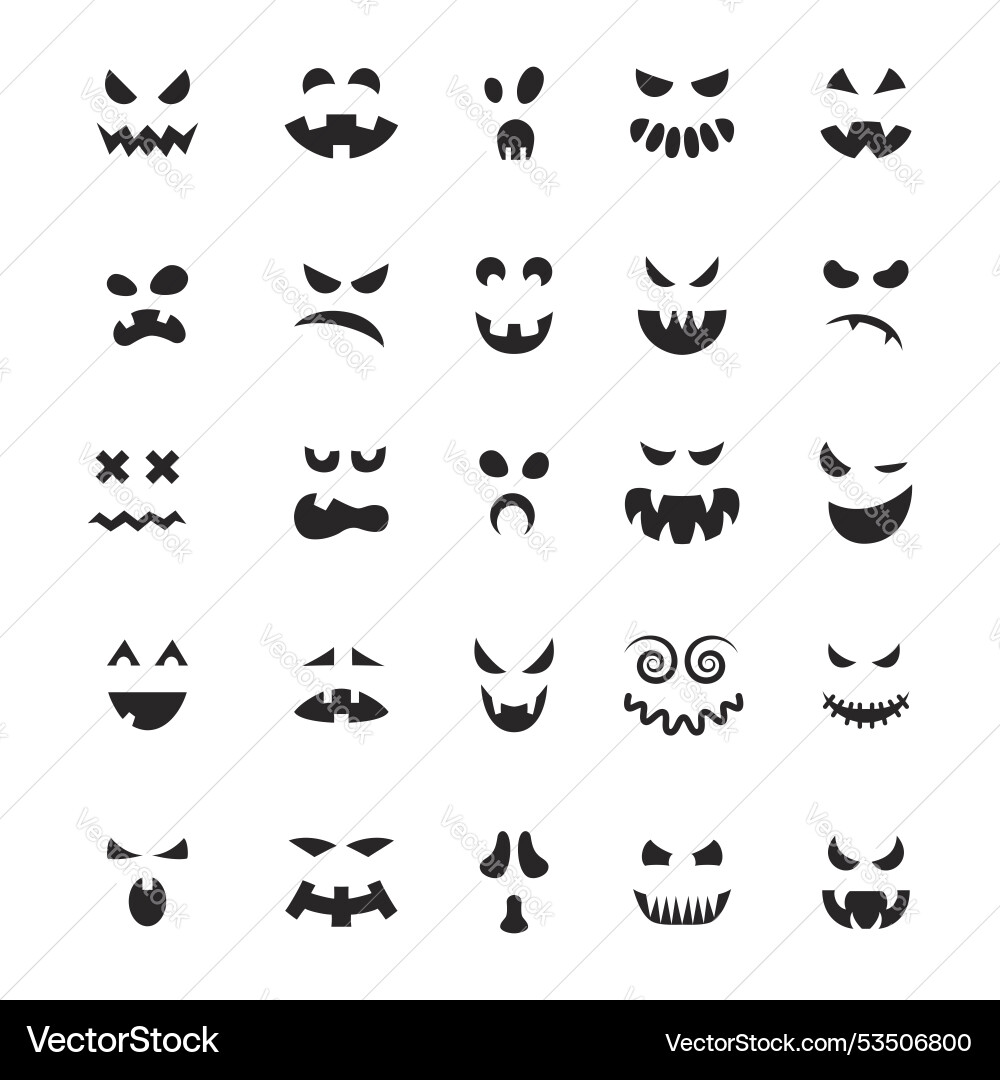 Halloween Pumpkin Faces - Spooky Collection Vector Image