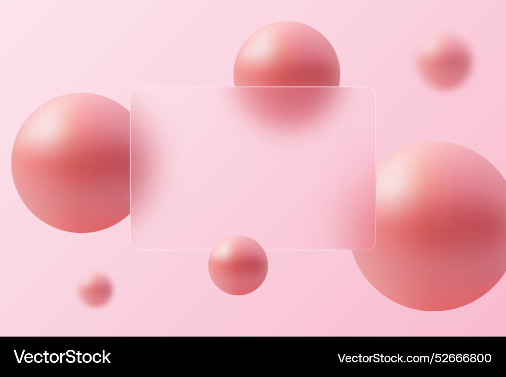 Pink background and 3d spheres in glass morphism Vector Image