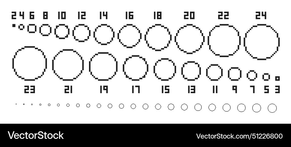 Pixel circles pixel art base circle shapes in Vector Image