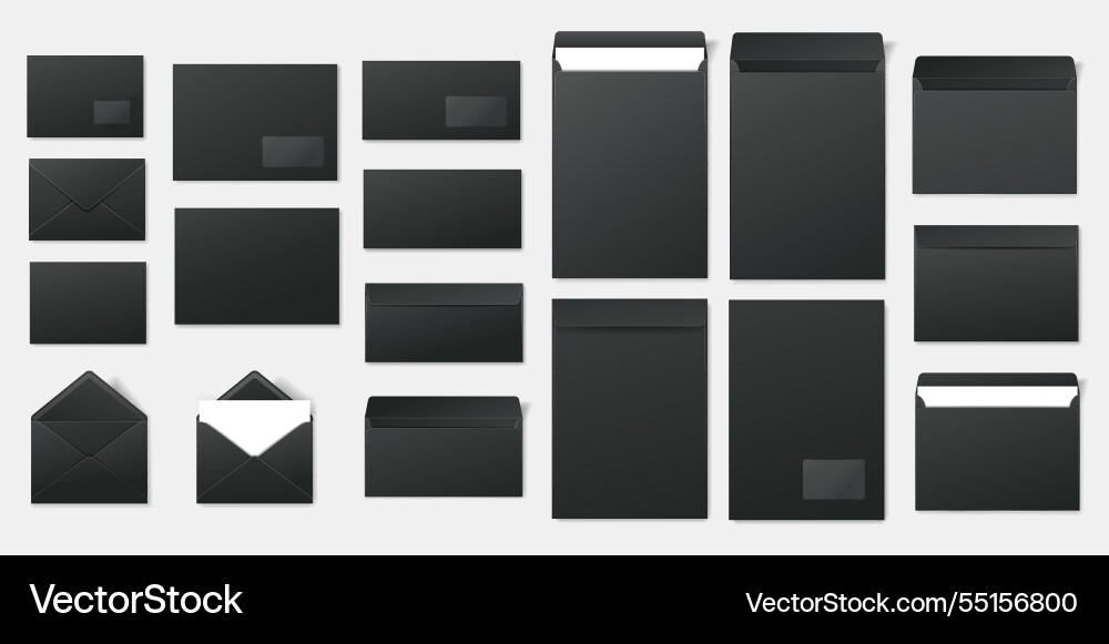 Realistic black envelope mockup postcard Vector Image