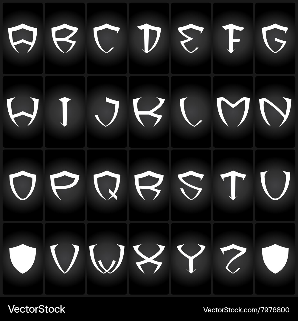 Shield Schriftart alphabet logos set Lizenzfreier Vektor