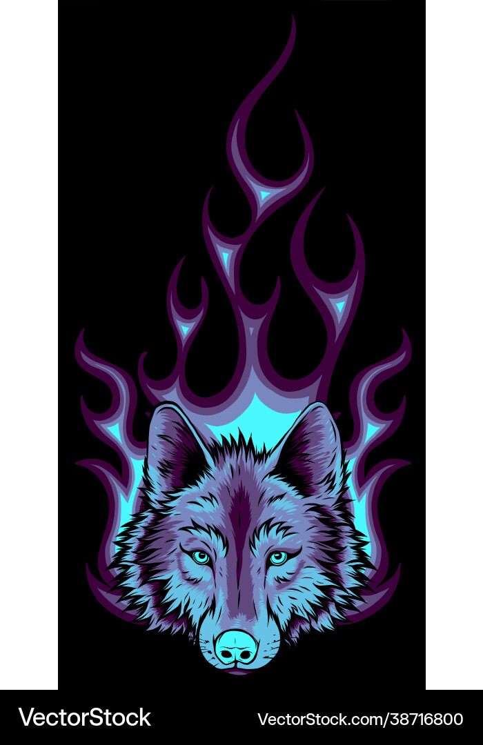 Wolf flaming fire logo mascot Royalty Free Vector Image