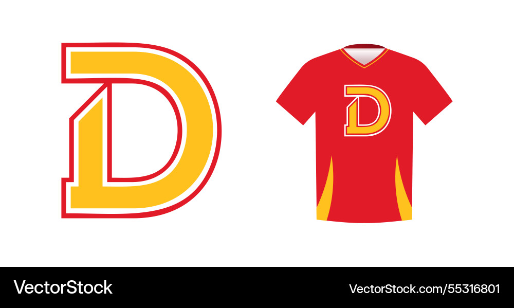 Bold yellow letter d with red outline varsity Vector Image