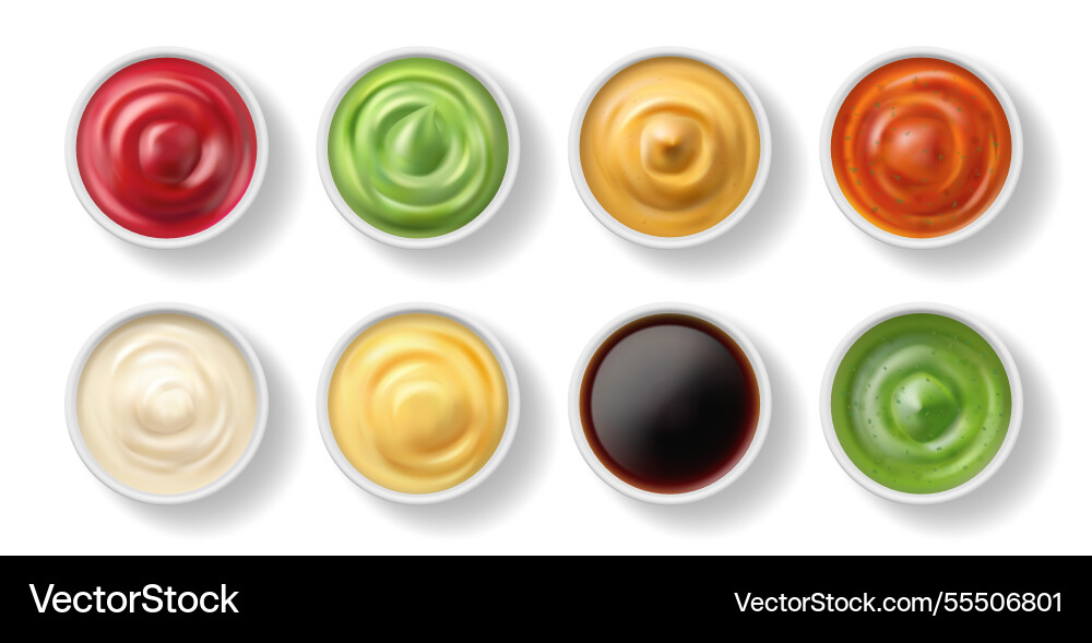 Bowls with seasoning and dip sauces Royalty Free Vector