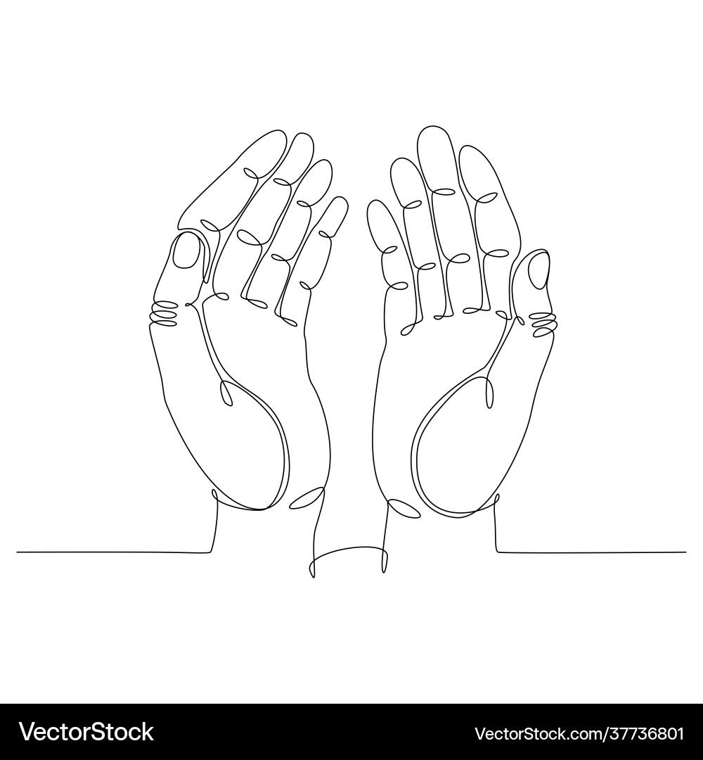 Continuous line drawing open arms pray concept Vector Image