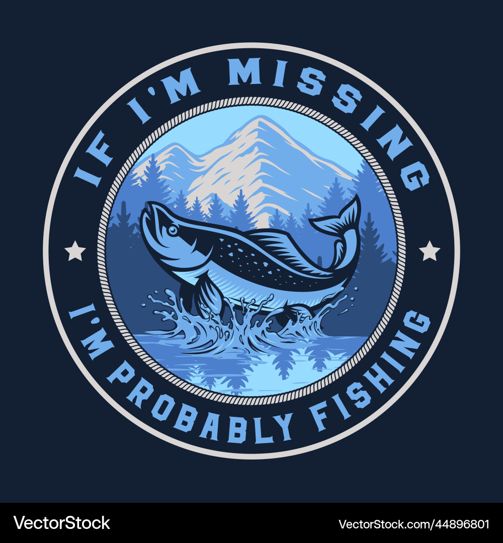 Fishing badge with salmon Royalty Free Vector Image