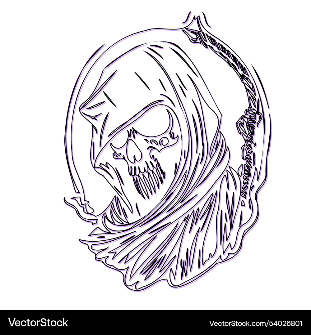 Grim reaper halloween sketch outline shadow purple
